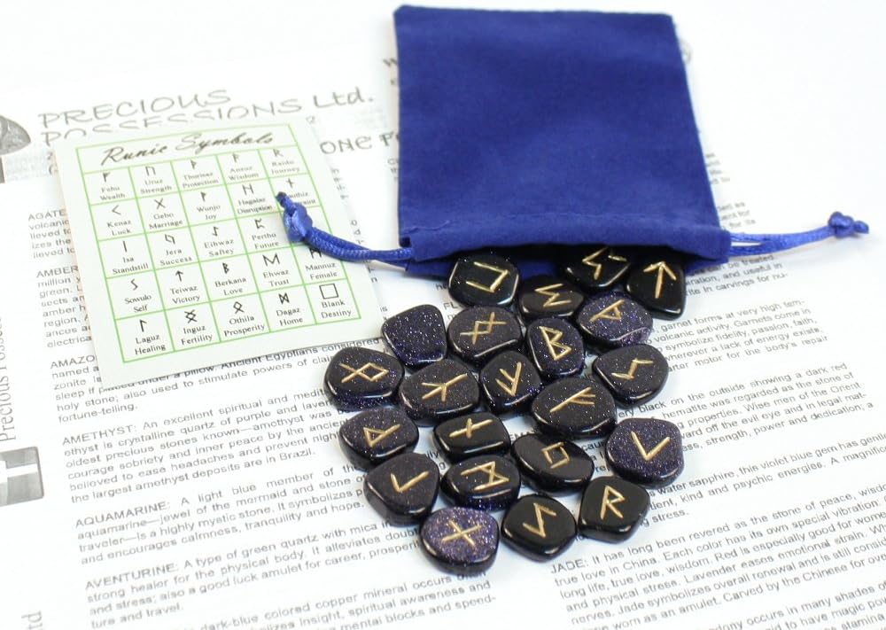 Amazon.com: Blue Goldstone Rune Stones with Pouch Dark Blue Runes: Home ...