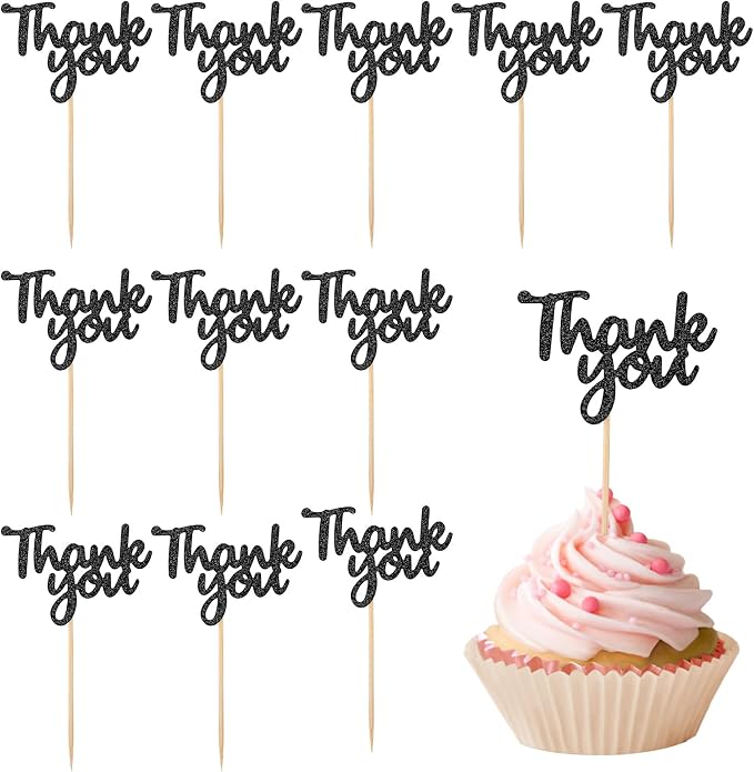 Amazon.com: 36Pcs Black Thank You Cupcake Picks Glitter Thank You ...