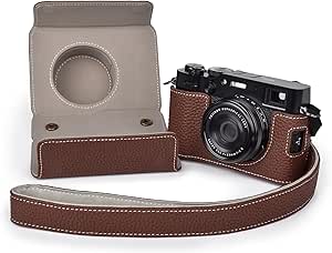 Amazon.com : VOVMOEYA X100VI Leather Half Case with Strap - Brown : Electronics