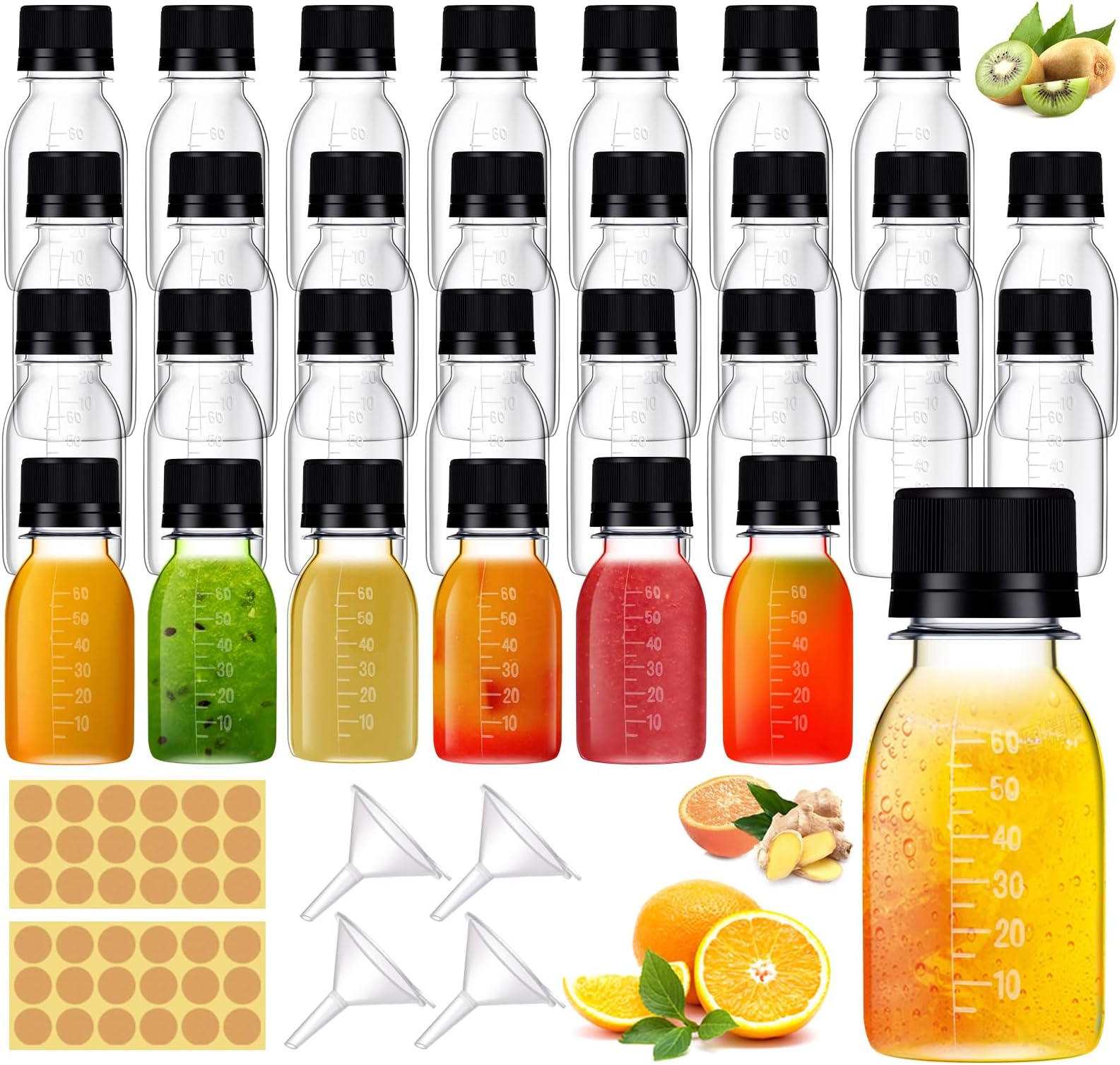 Amazon.com: Barafat 42 Pcs 2oz Plastic Bottles for Liquids, Mini ...