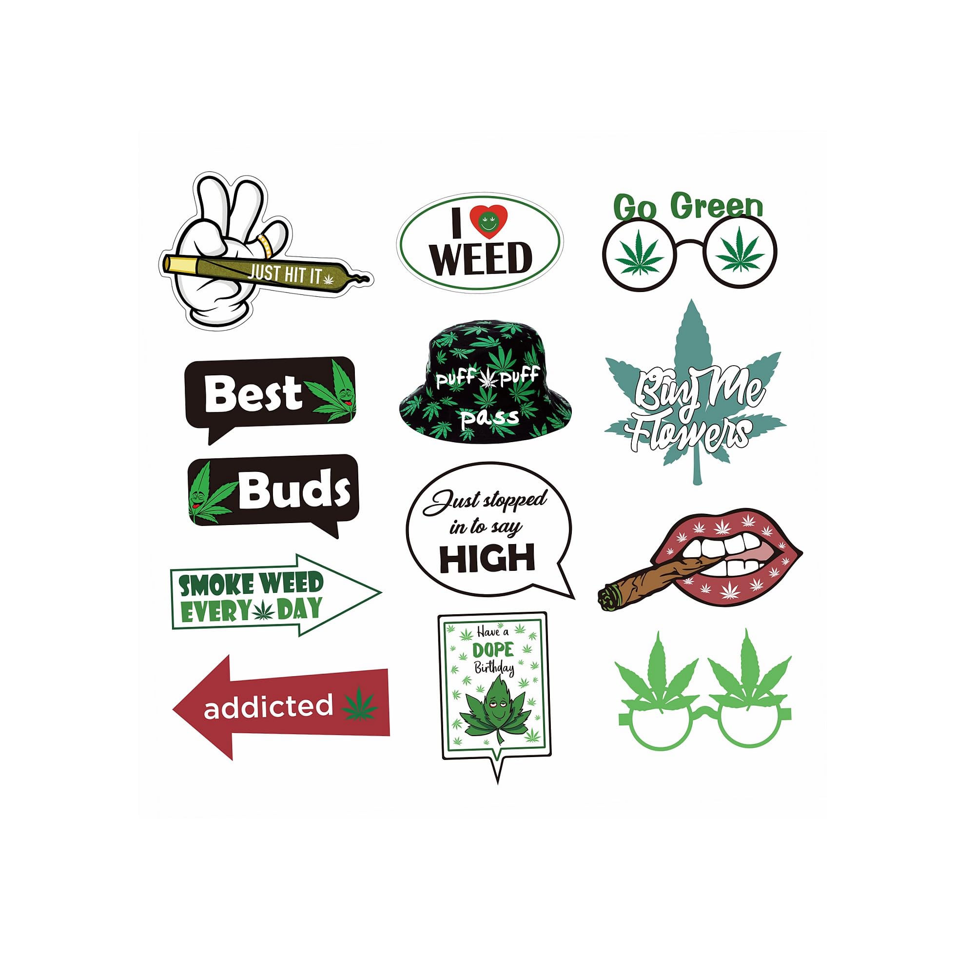 Amazon.com: 13 Pack Weed Theme Birthday Party Photo Booth Props for Pictures & Decorations Pot ...