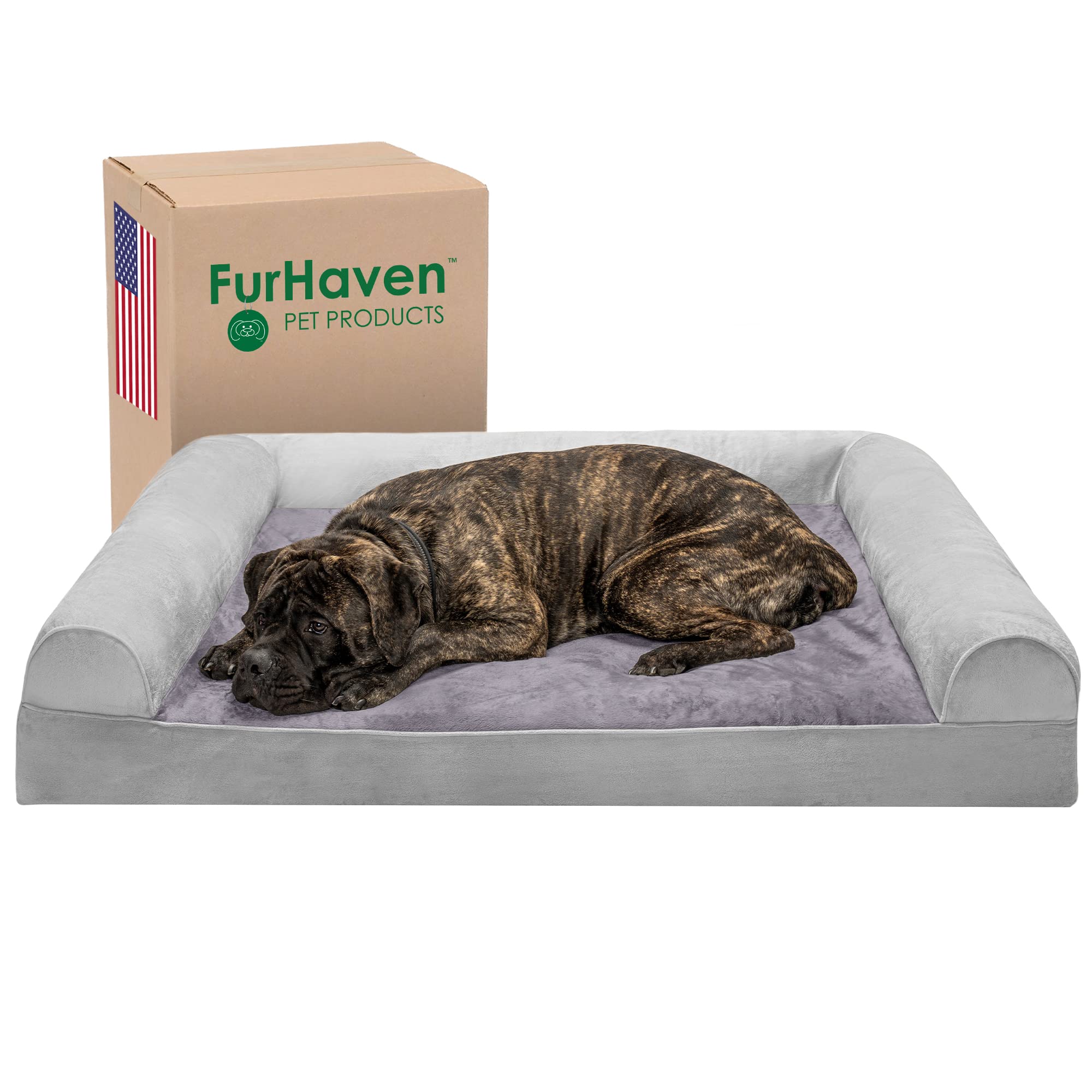 Furhaven Orthopedic Dog Bed for Large Dogs w/ Removable Bolsters ...