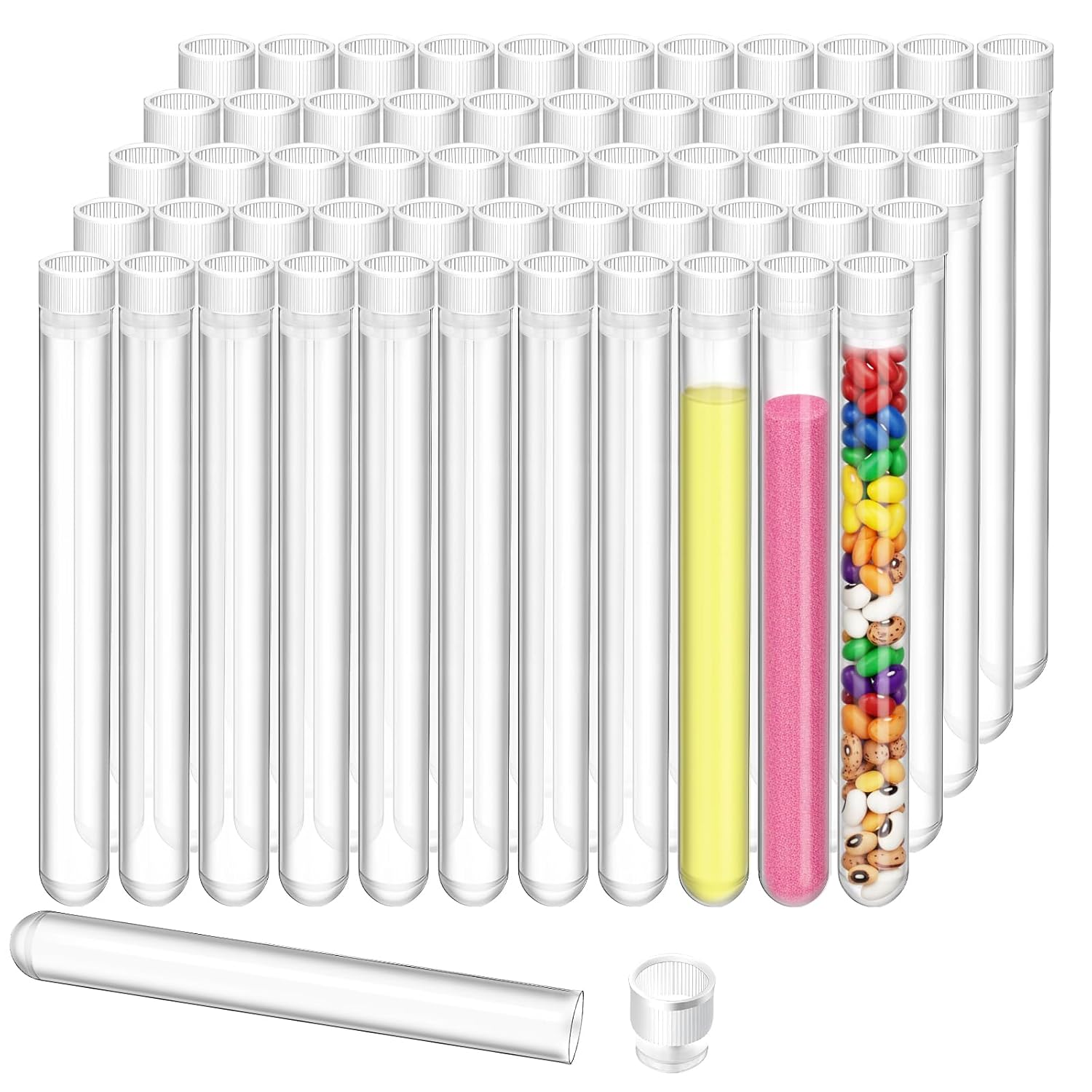 100 Pcs Plastic Test Tubes with Caps, 16x150mm(25ml) Plastic Tube ...