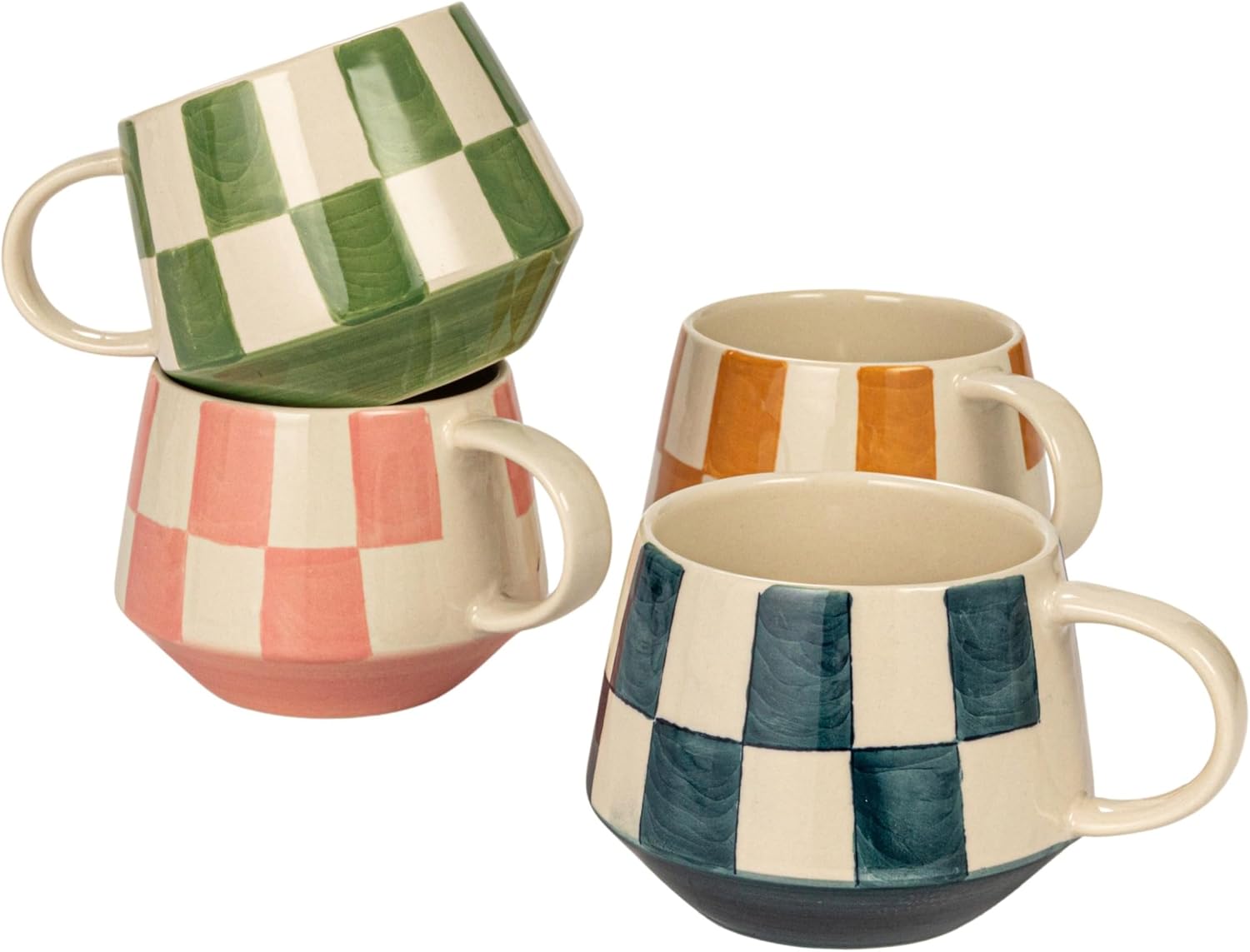 Amazon.com: Creative Co-Op Stoneware Mug Set with Checkered Patterns ...