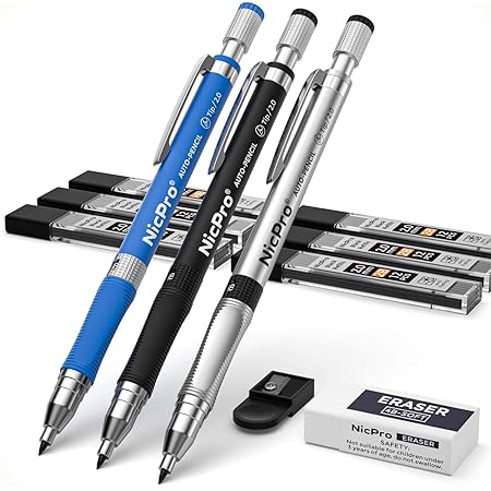 FourCandies 2MM Mechanical Pencil Set with case, Artist Lead Pencil ...