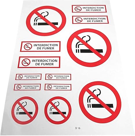 Planche A4 de stickers interdiction de fumer autocollant adhésif ne pas ...