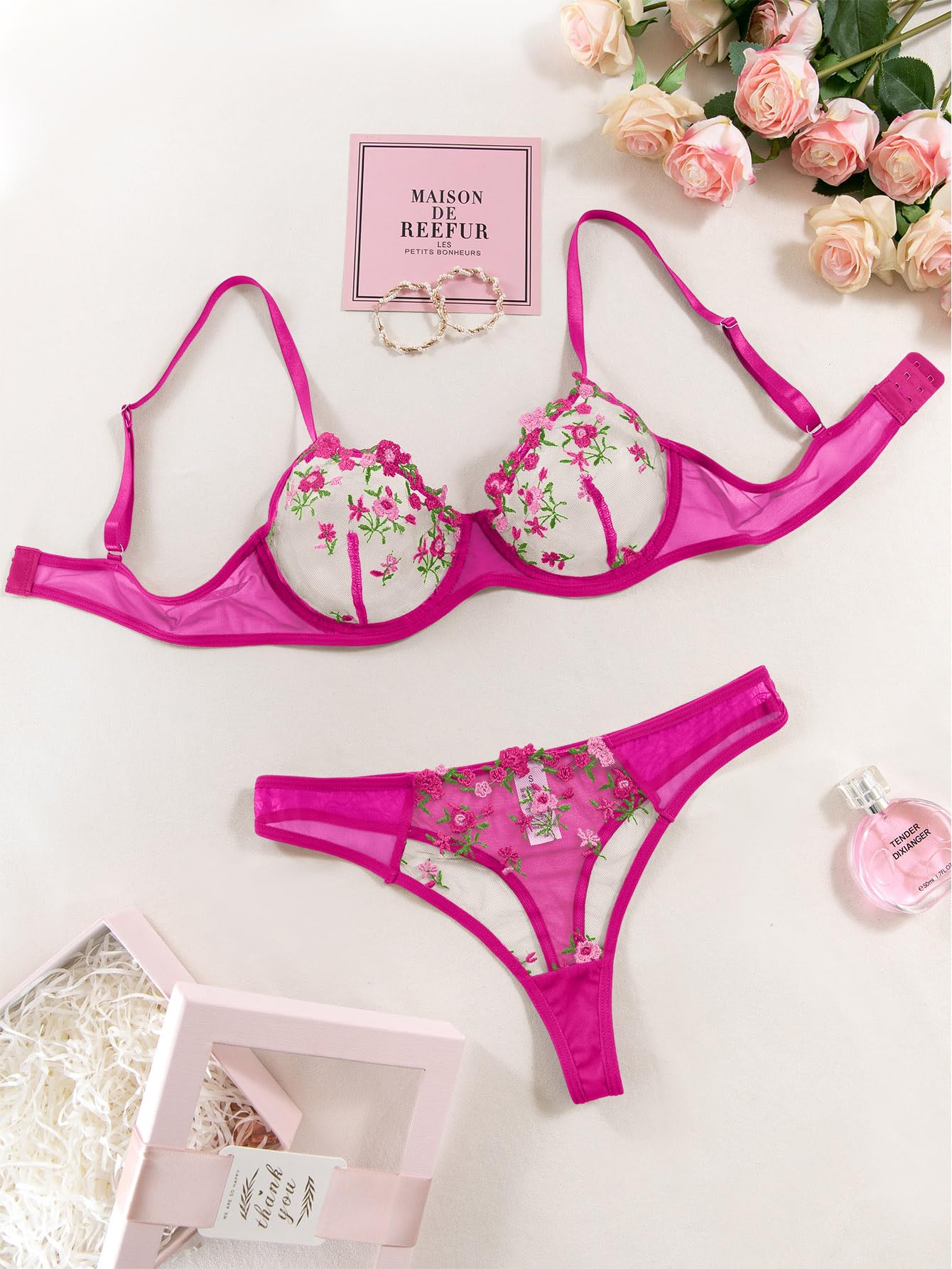 Snapklik.com : Women Sexy Floral Embroidered Mesh Sheer Underwire Push ...