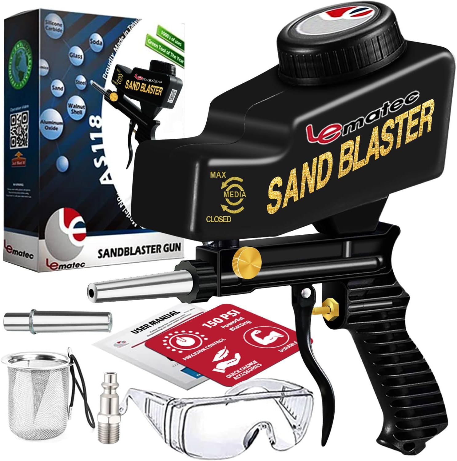 LE LEMATEC Sand Blaster Gun Kit for Air Compressor, Paint/Rust Remover ...