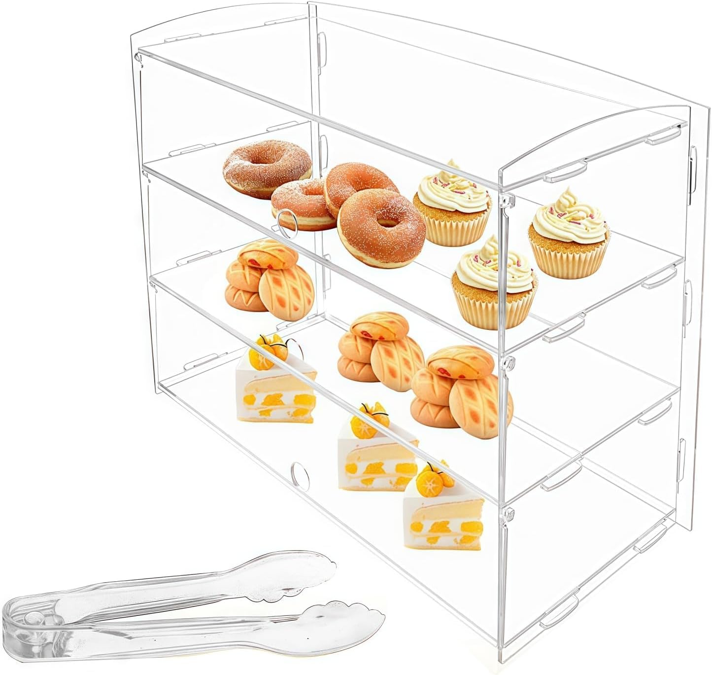 WUDLEP 3 Tiers Clear Counter Top Bakery Display Case， Pastry Display ...