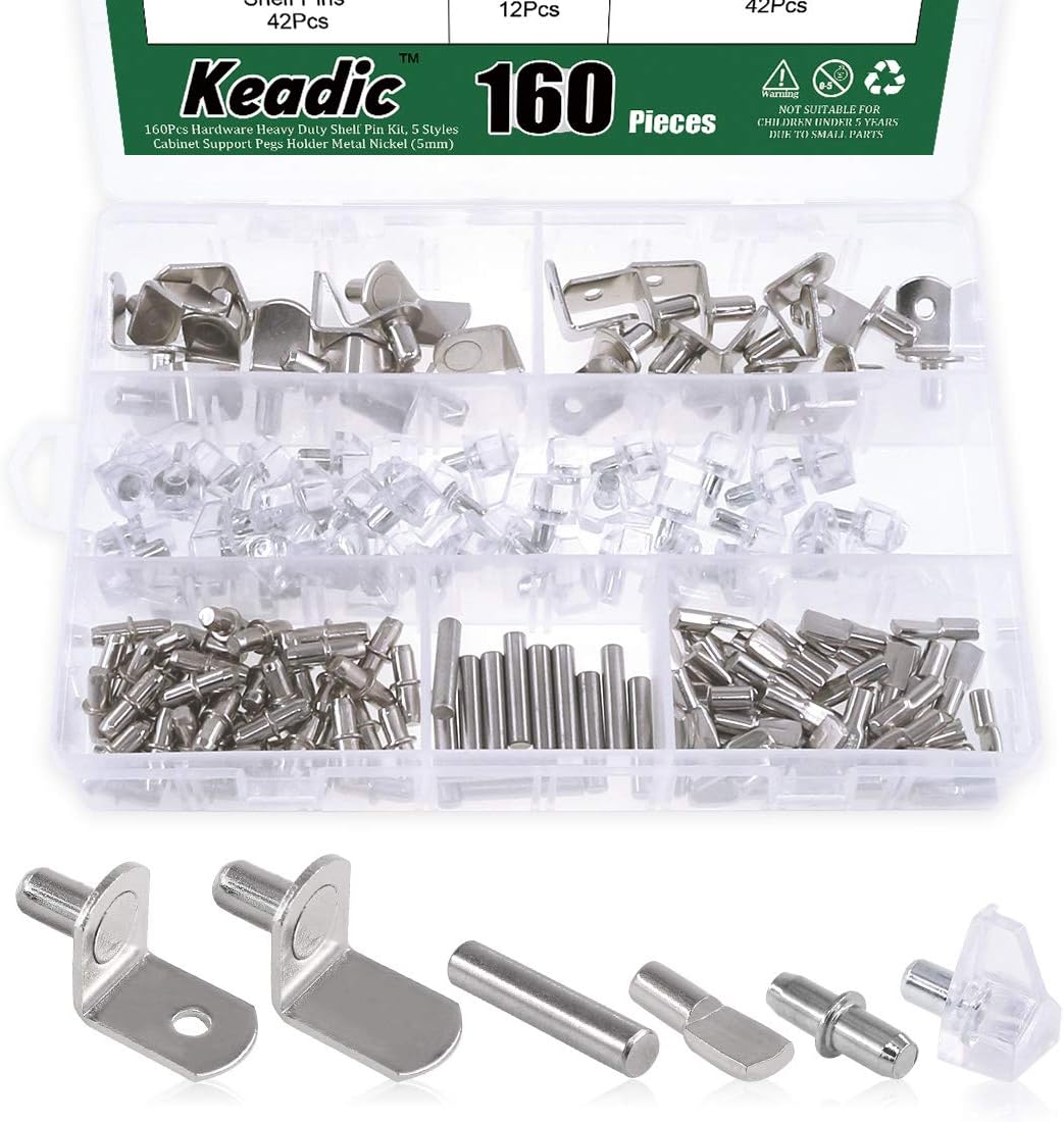 Amazon.com: Keadic 160Pcs Nickel Plated Shelf Pegs Shelves Pins Kit, 5 ...