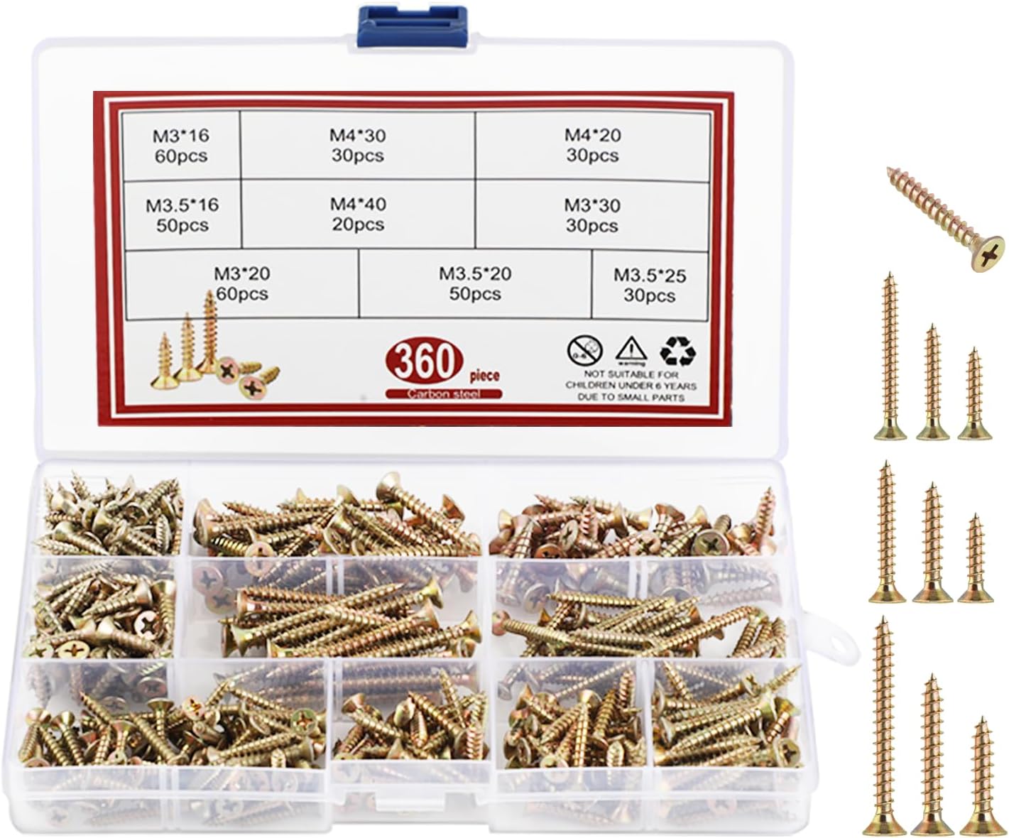 Connex Universalschrauben-Sortiment 480-teilig - Diverse Größen in Stapelbox - Senkkopf - PZ ...