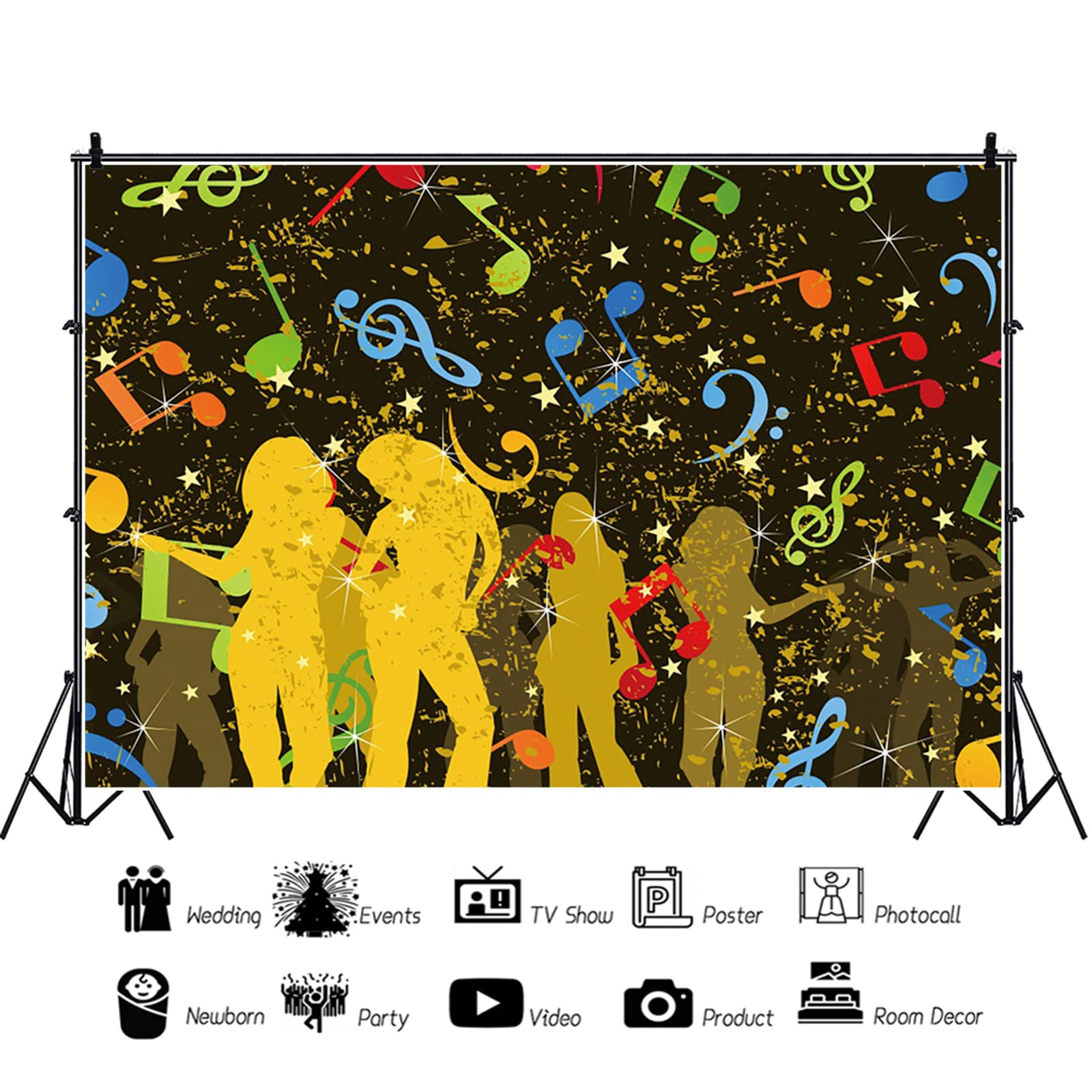 Music Photo 7x5ft Music Note Backdrop - Gold Music Symbols On Polka Dot ...