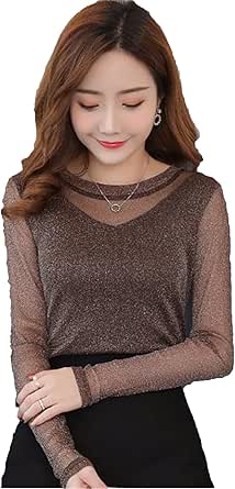 Amazon | [JIANGWEI] レディース トップス カットソー Tシャツ 長袖 レース セクシー シースルー 薄手 春 エレガント | Tシャツ・カットソー 通販