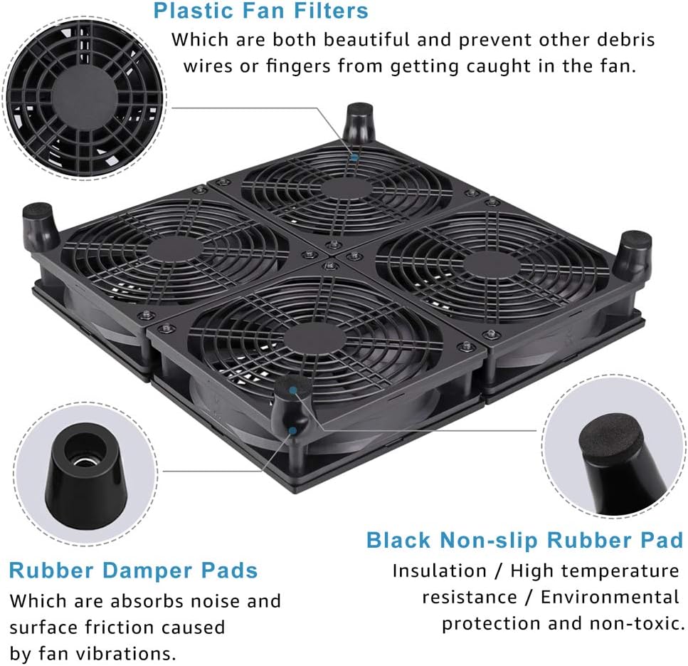 GDSTIME Big Airflow 4 x 120mm Cooling Fan DC 12V Powered 120mm Computer ...