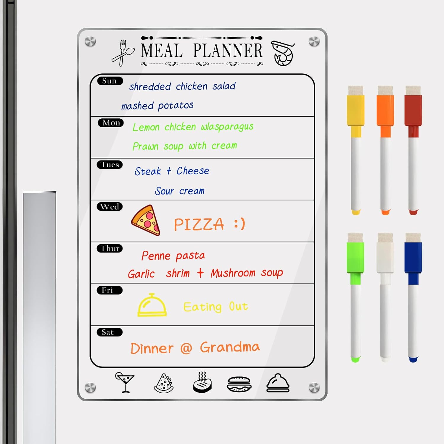 Amazon.com : Tinucer Magnetic Weekly Meal Planner for Fridge, Acrylic ...