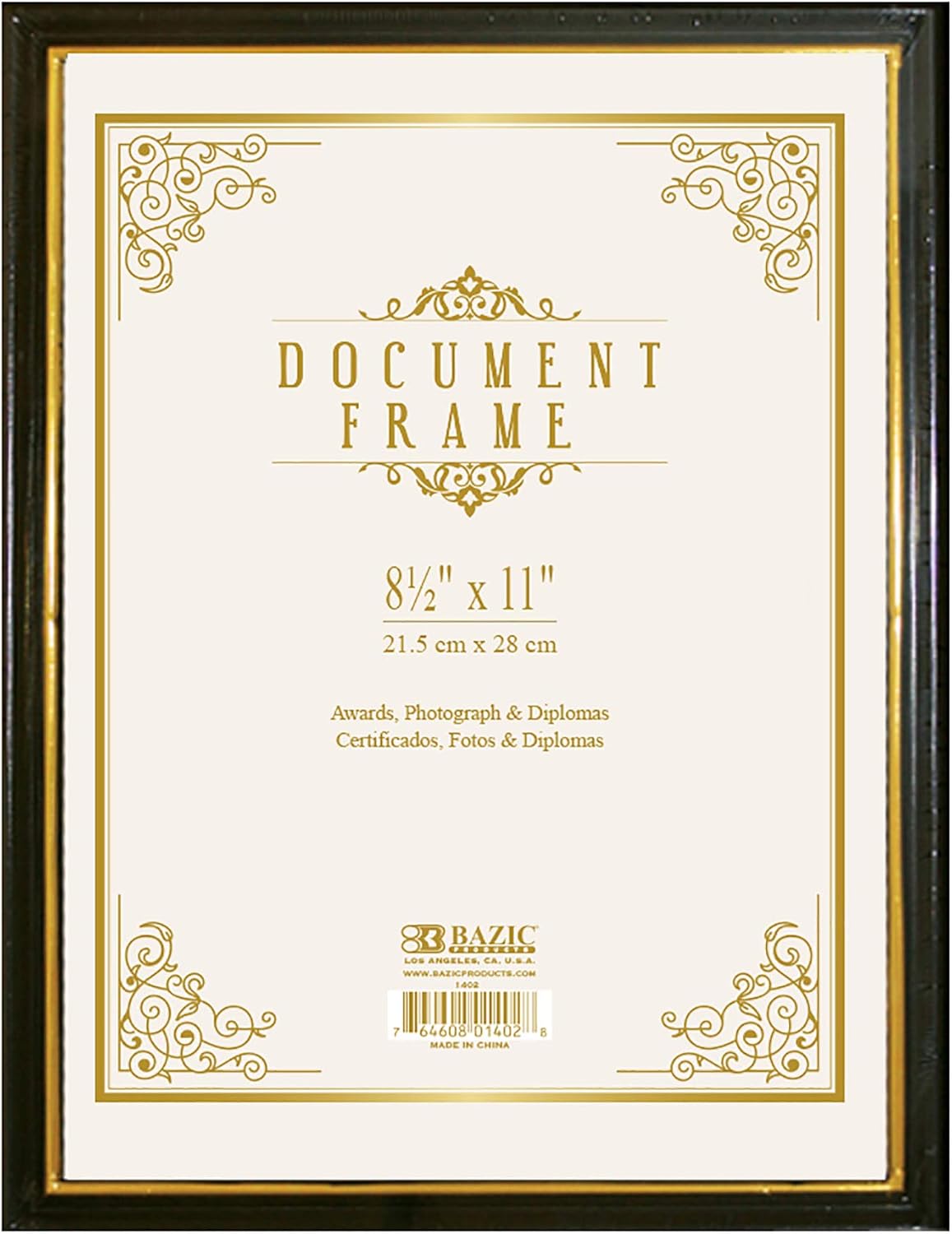 Amazon.com: BAZIC Document Frame w/Gold Border 8.5" X 11", Plastic ...