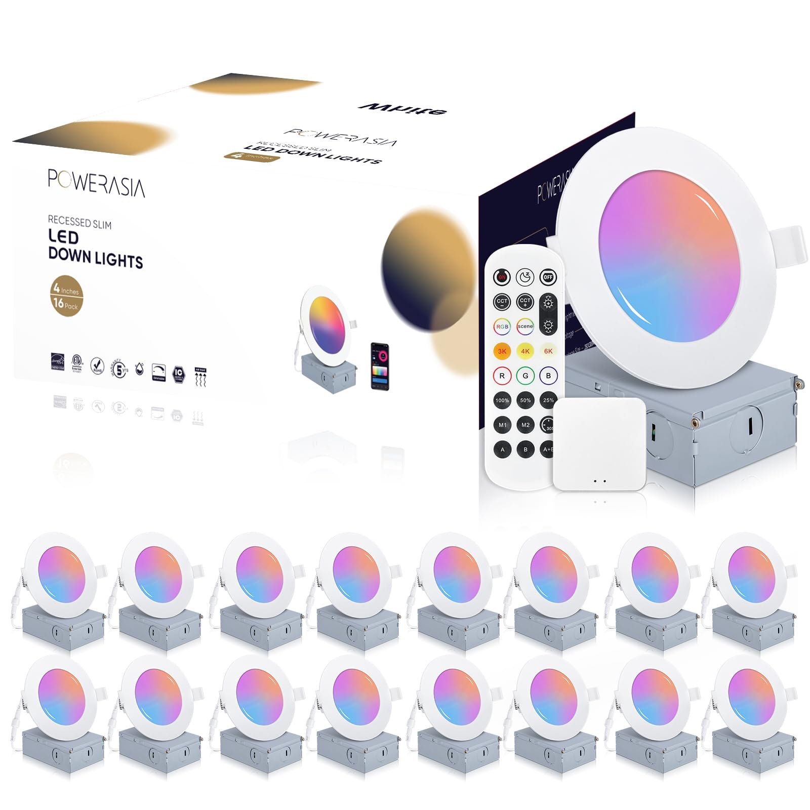 16 Pack Smart Recessed Lighting 4 Inch, Ultra-Thin LED Recessed ...