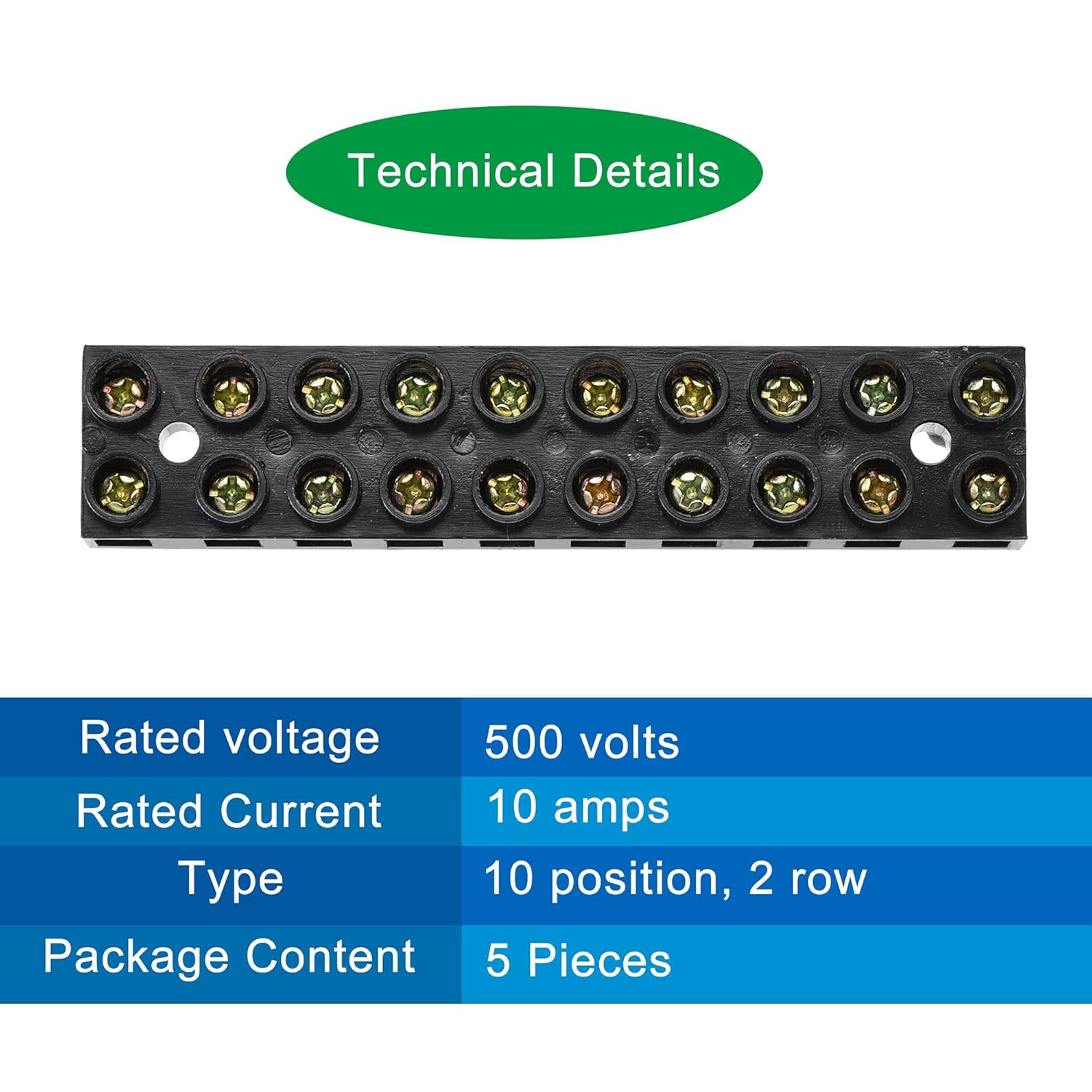 Buy MECCANIXITY Terminal Block 500V 10A Dual Row 10 Positions Screw ...