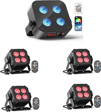 Amazon.com: Mini luces Par recargables, 4 luces RGBWA UV 6 en 1 de 18 W ...