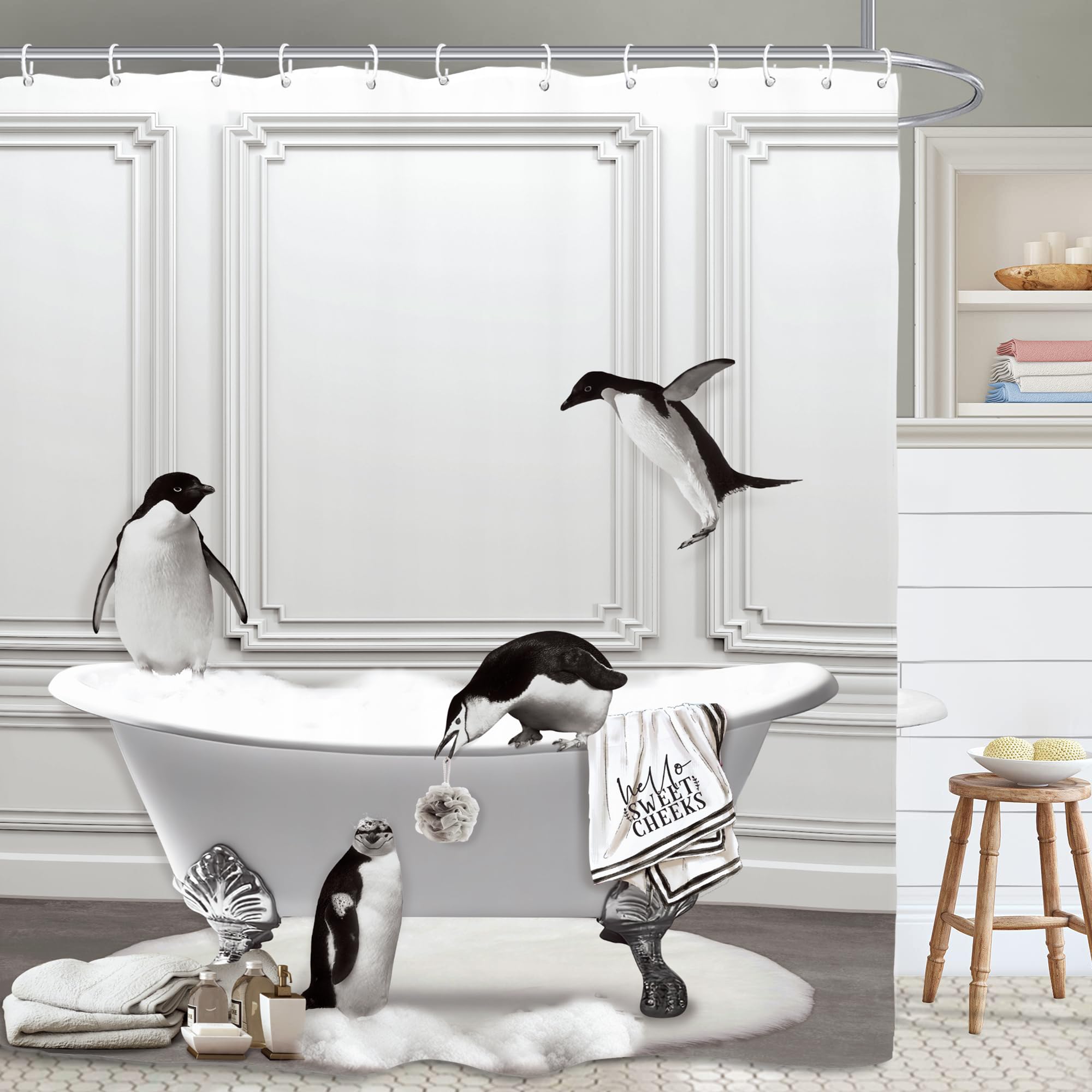 Amazon.com: Yookeb Funny Penguin Bathroom Shower Curtain 60W by 71H ...