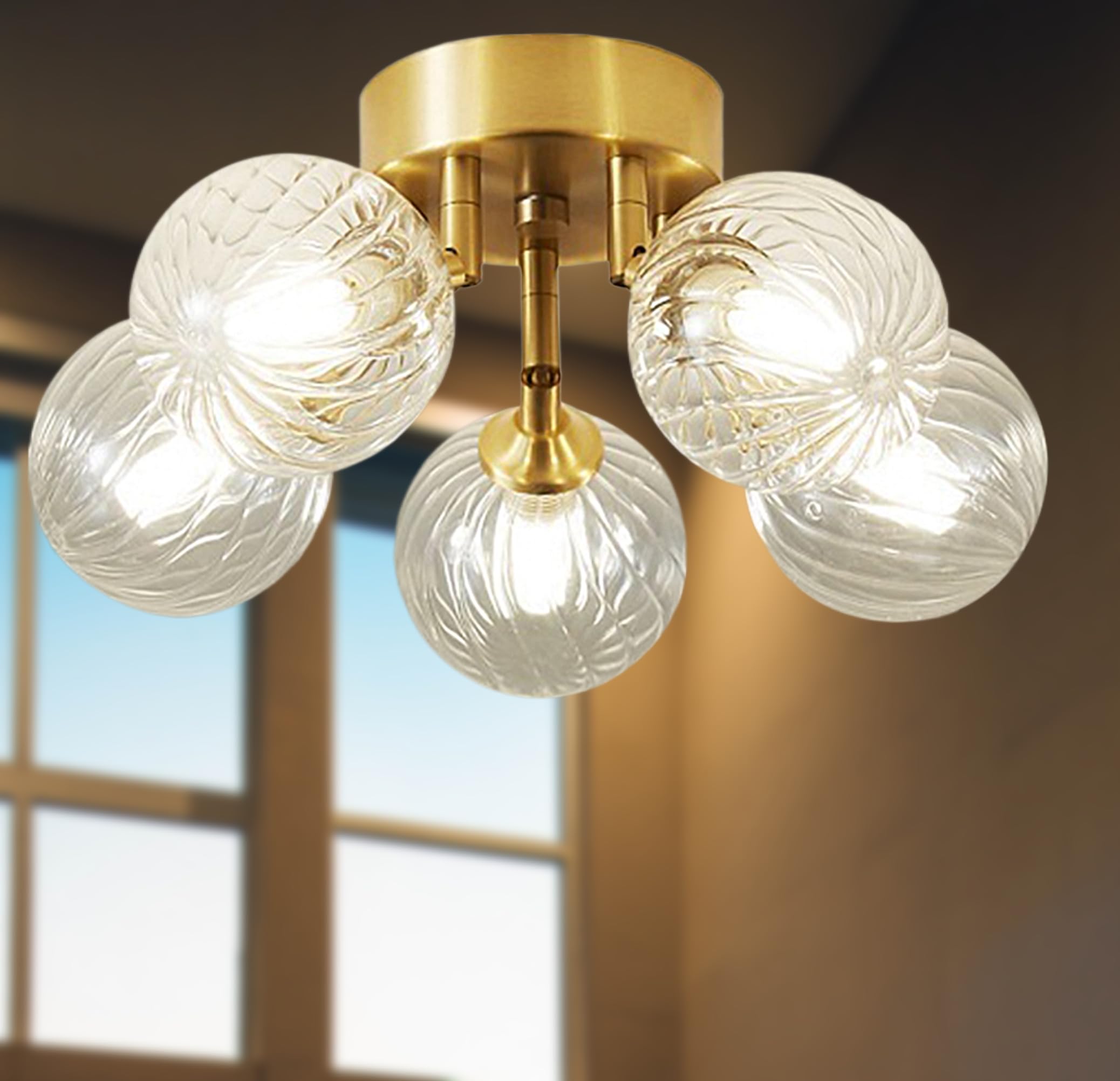 Vcozar Modern Gold Semi Flush Mount Ceiling Light, 5-Light Swirled ...