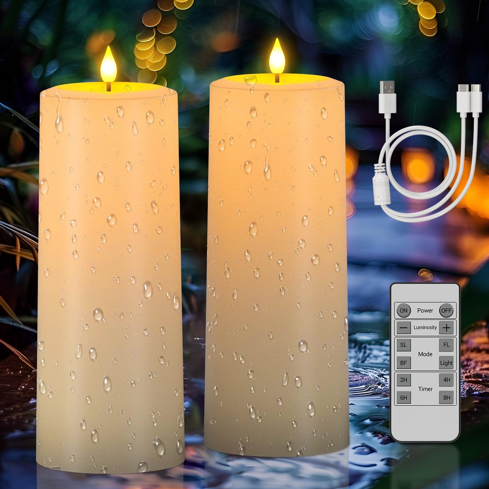 SoulBay Rechargeable Candles, 2pcs Solar Candles Outdoor Waterproof ...