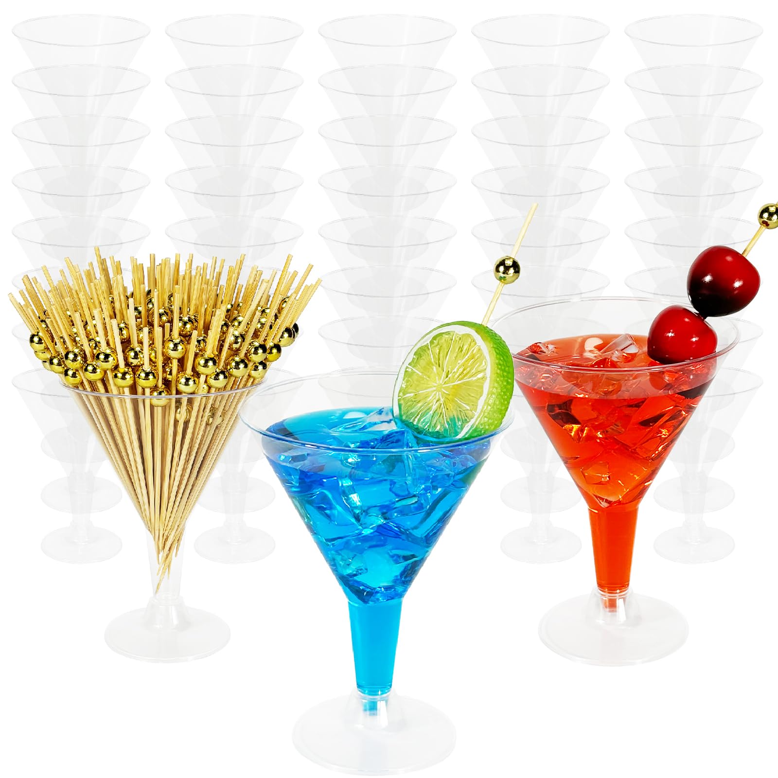 Amazon.com | Gabaro 50 Pack Plastic Martini Glasses with 100 Cocktail ...