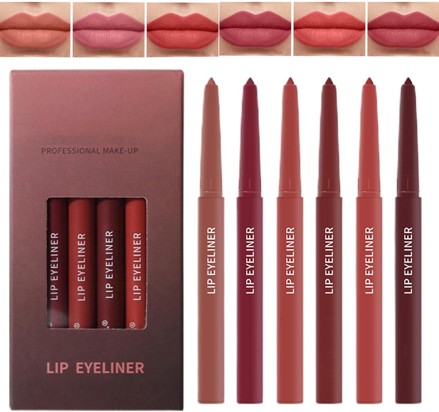 Juego de delineador de labios de 6 colores, lápiz delineador de labios de larga duración, juego ...