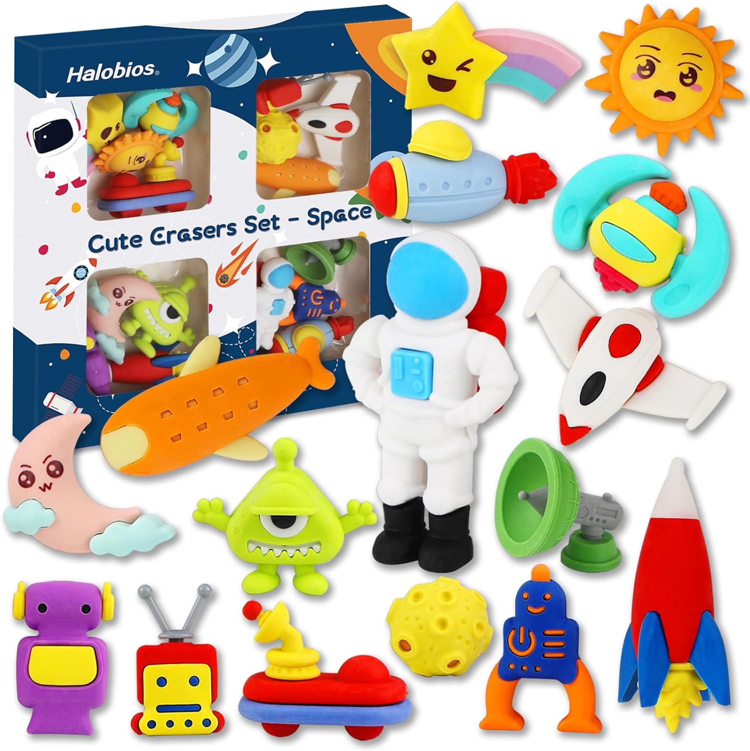 Amazon.com: Halobios Erasers Set for Kids, Space Astronaut Pencil ...