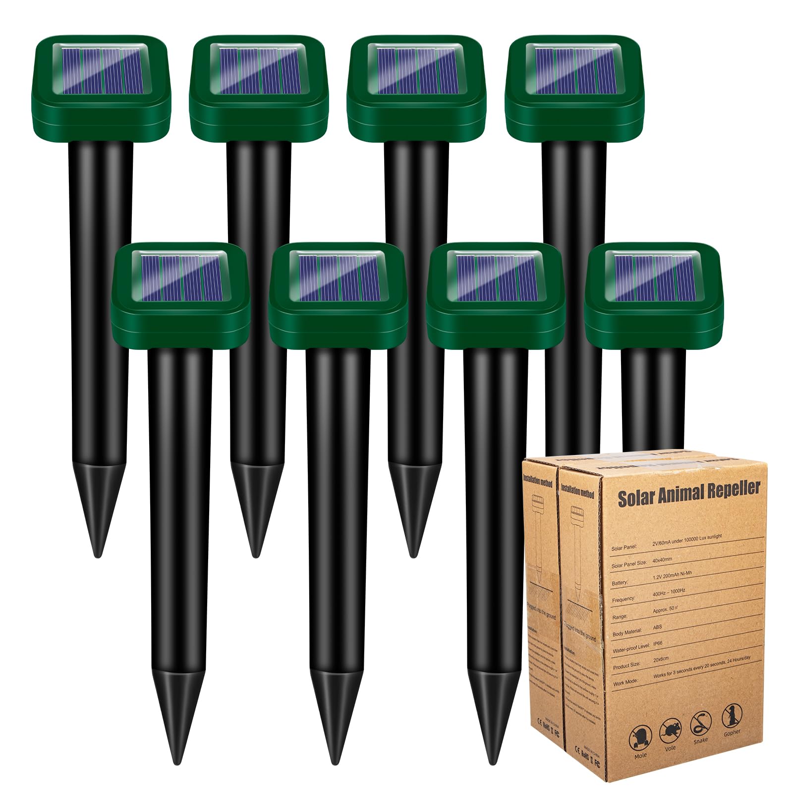 Amazon.com: 8 PCS Solar Mole Repellent Stakes, Waterproof Groundhog ...