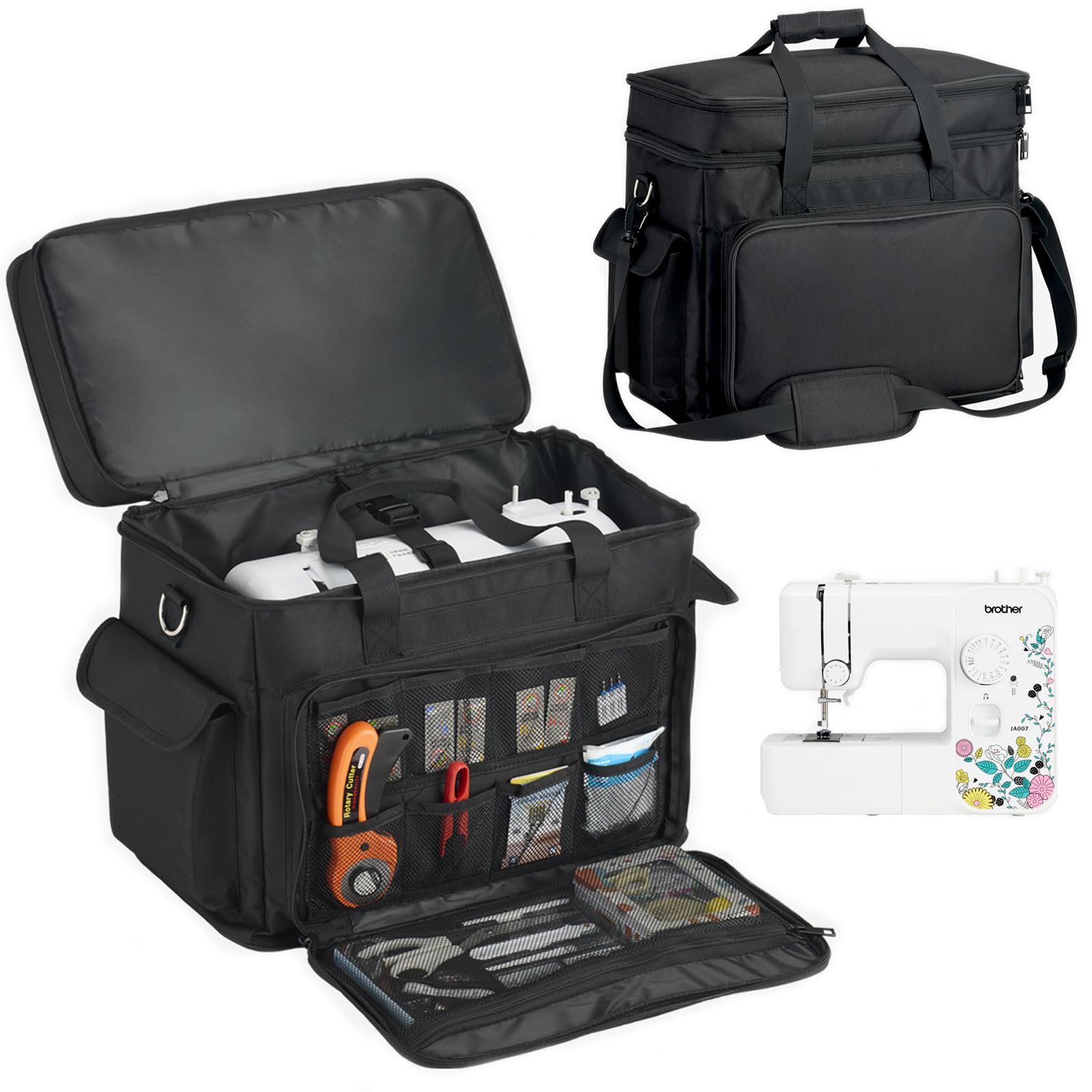 Amazon.com: PENGDA 2 Layer Sewing Machine Case with Adjustable Shoulder ...