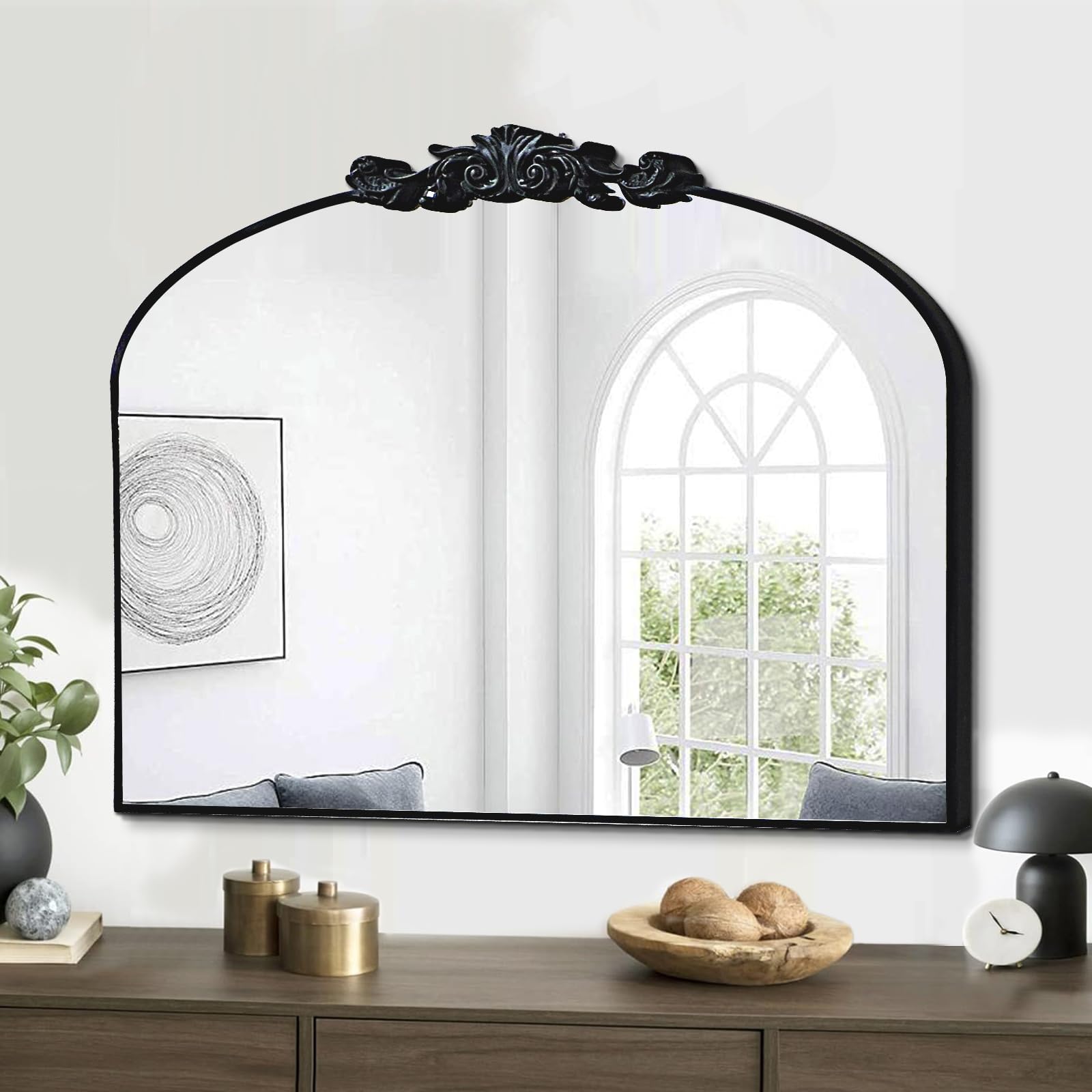 Amazon.com: WAMIRRO Arched Mirror,Black Traditional Vintage Ornate ...