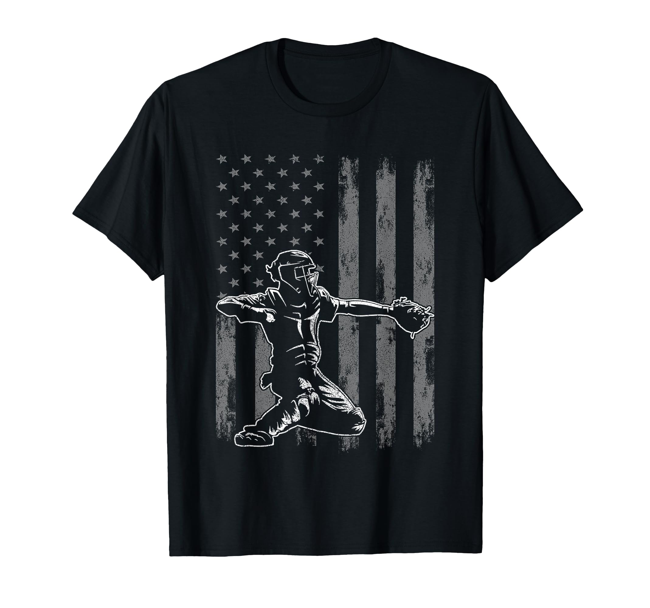 Amazon.com: Baseball Catcher Shirt For Boys Men, Baseball USA Flag T ...