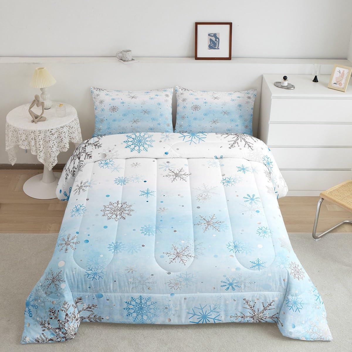 Amazon.com: Feelyou Glitter Snowflake Comforter Set King Size, Blue ...