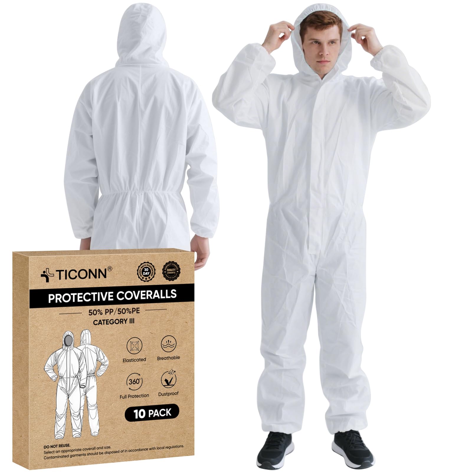 Snapklik.com : TICONN Hazmat Suit Disposable Coveralls, 5 Size Options ...