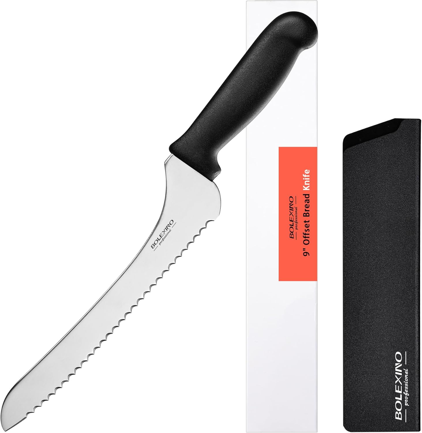 9 Inch Offset Serrated Bread Knife Wide Wavy Edge knife, High Carbon ...