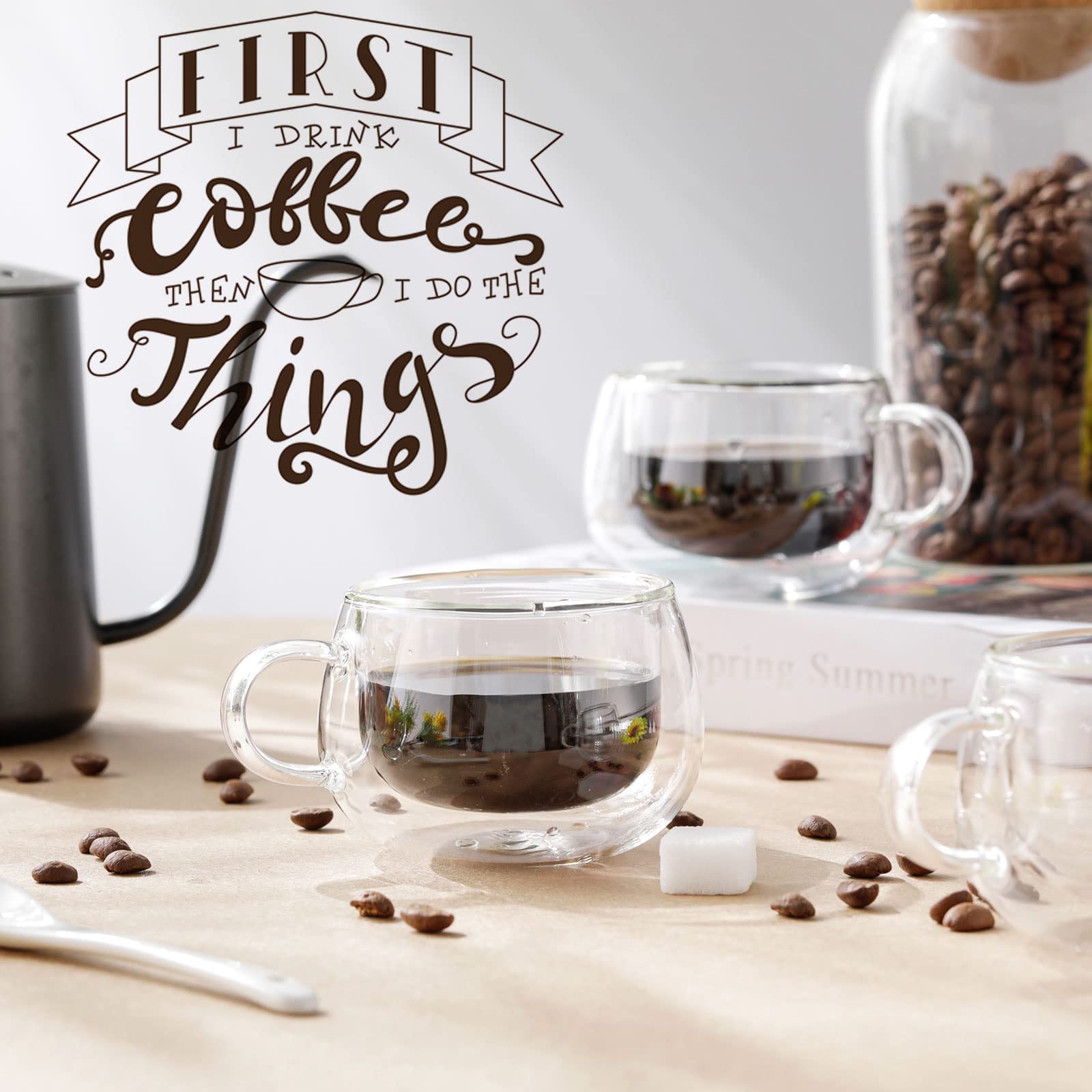 Set of 8 Double Wall Glass Coffee Cups Insulated Layer Double Walled ...