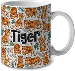 Amazon.com: Lotacy Tiger 2D Coffee Mug With Many Tigers Arround, Tiger ...