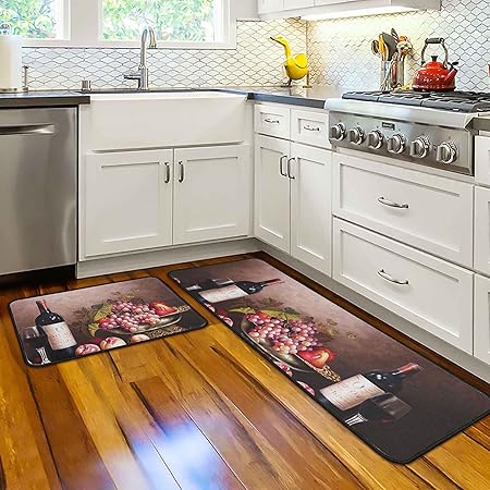 Amazon.com: BOOWEATS 2 Piece Red Wine Kitchen Rug Set, Wine Glasses ...