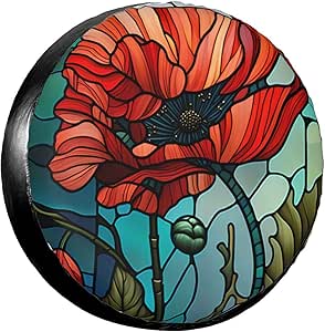 Amazon.com: cfpolar Abstract Poppy Glass Window Spare Tire Cover 15 in ...