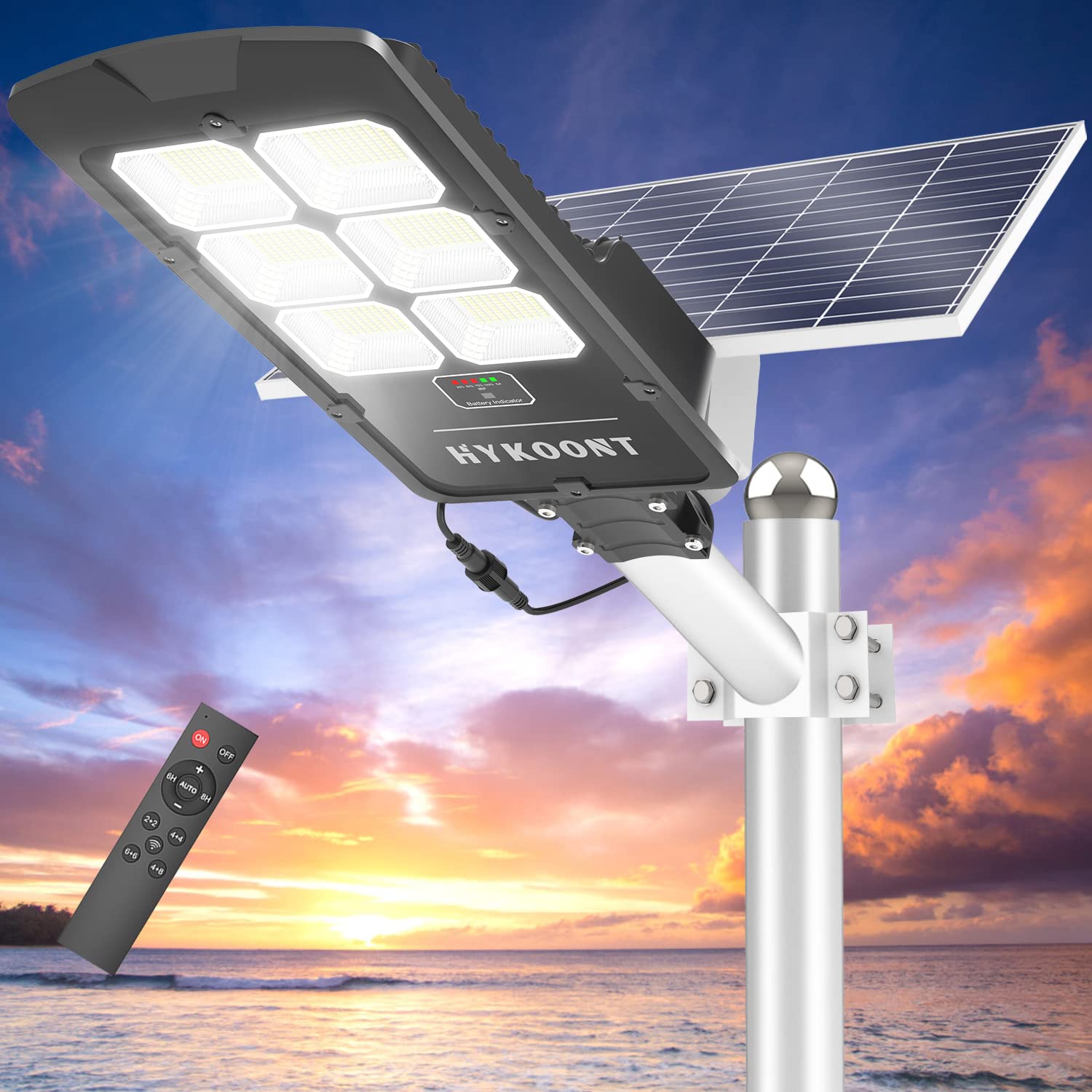 HYKOONT 1000W Solar Street Lights Outdoor 60000 Lumens Dusk To Dawn