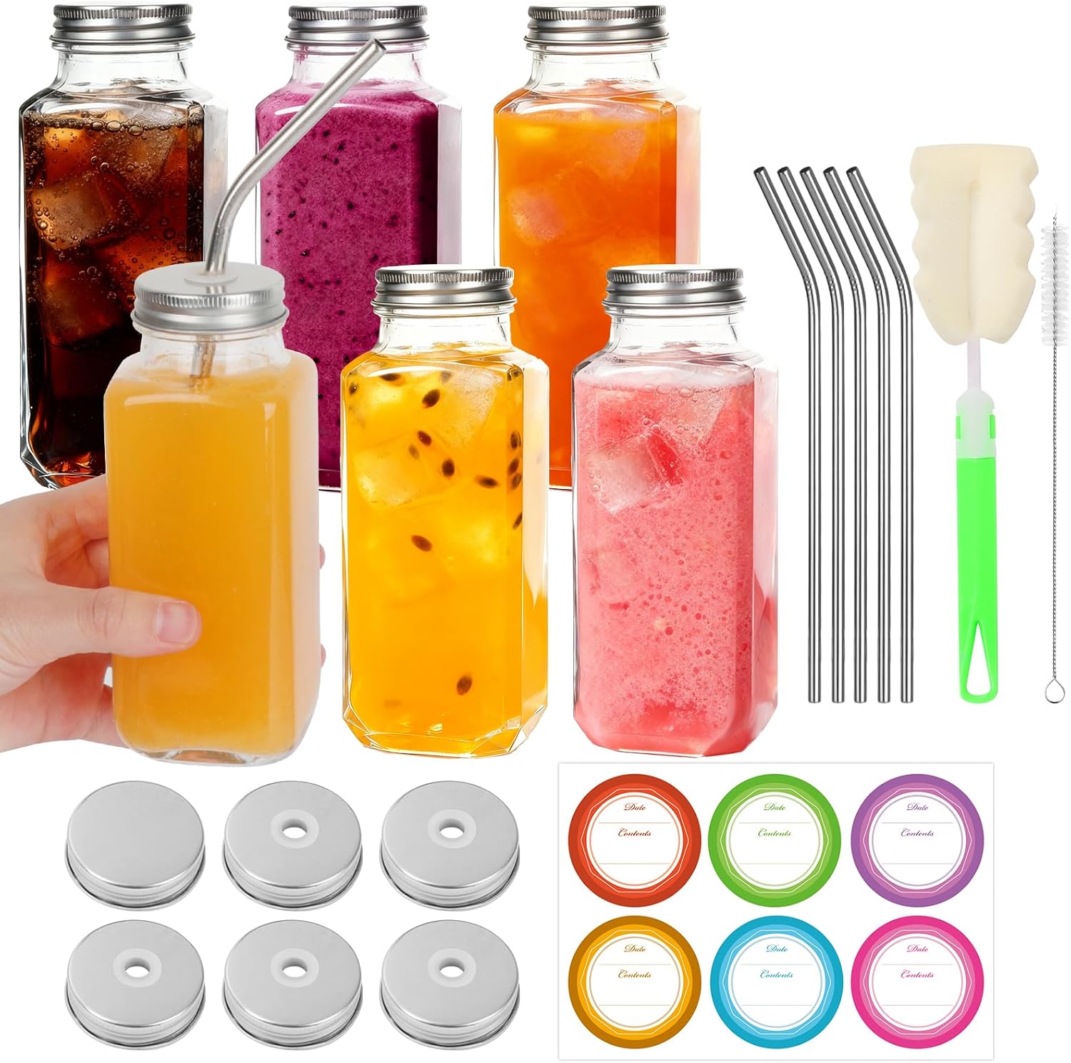 Amazon.com: 8 oz Glass Juice Bottles with Lids 6 Pack | Reusable ...