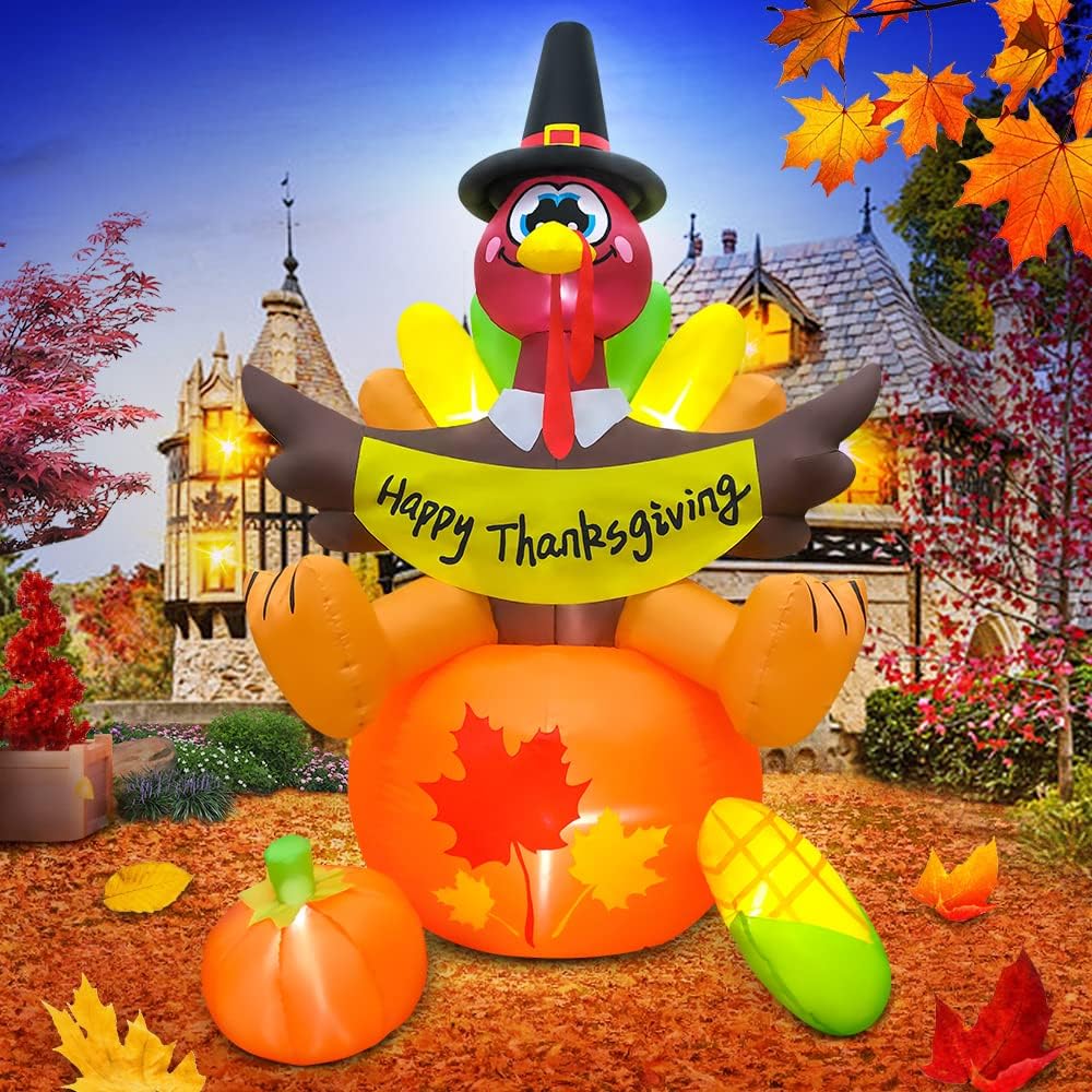 Amazon.com: Joiedomi 5 Ft Thanksgiving Inflatable Turkey on Cornucopia ...