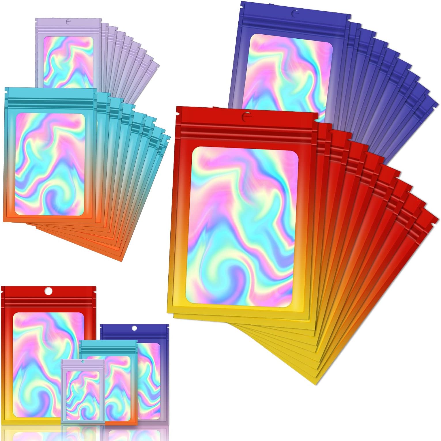 Amazon.com: 100 Pieces Resealable Bags with Clear Window, Holographic ...