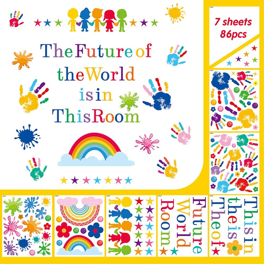 Amazon.com: 32 Pieces Colorful Handprint Wall Stickers DIY Handprint ...