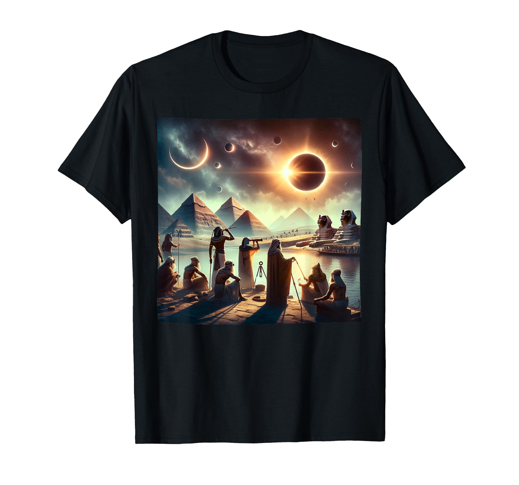 Amazon.com: Celestial Eclipse Event Above the Pyramids of Egypt T-Shirt ...