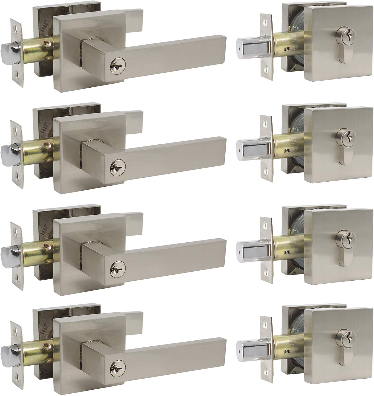 Probrico Square Keyed Entry Levers and Single Cylinder Deadbolts Combo ...