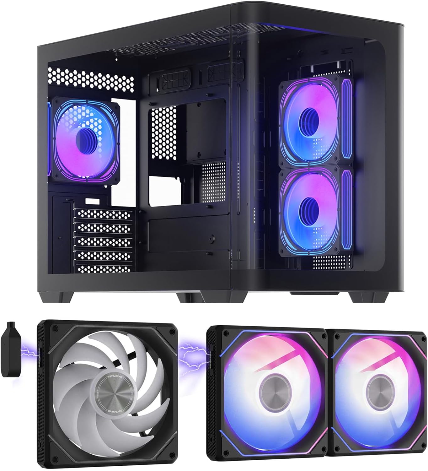 Amazon.com: darkFlash DPW90M MATX Full View Curved Glass PC Case+3 Pcs ...