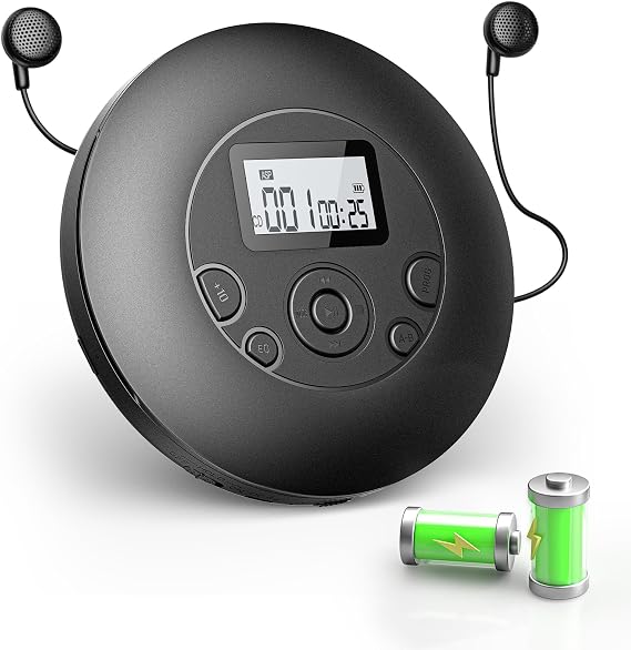 Amazon.com: Portable CD Player for Home & Car-Rechargeable Discman CD ...