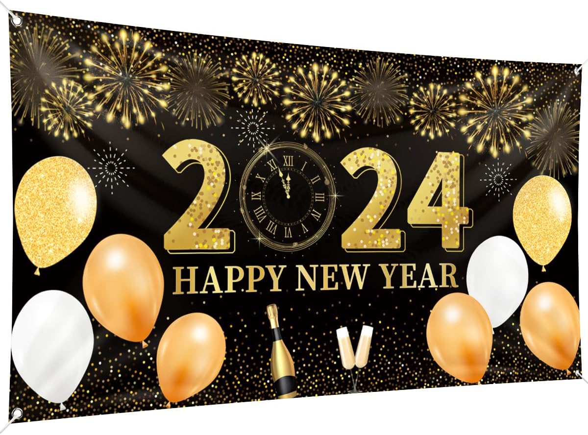 Amazon.com : Happy New Year Backdrop Banner 78 x 43 Inch Large Size ...